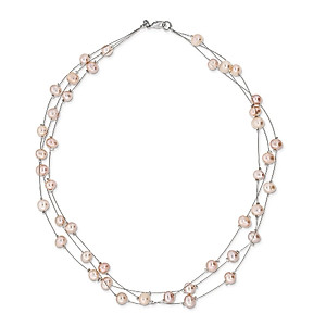 Gem Stone King 3-Row 7-8MM Pink Cultured Freshwater Pearl 18 Inch Necklace and Earrings Jewelry Set For Women