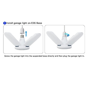 LED Garage Light 60W E26 6000LM Deformable LED Garage Ceiling Lights 6500K Daylight White Garage LED Light with 4 Adjustable LED Panels, LED Garage Lights for Warehouse Workshop Basement Lights