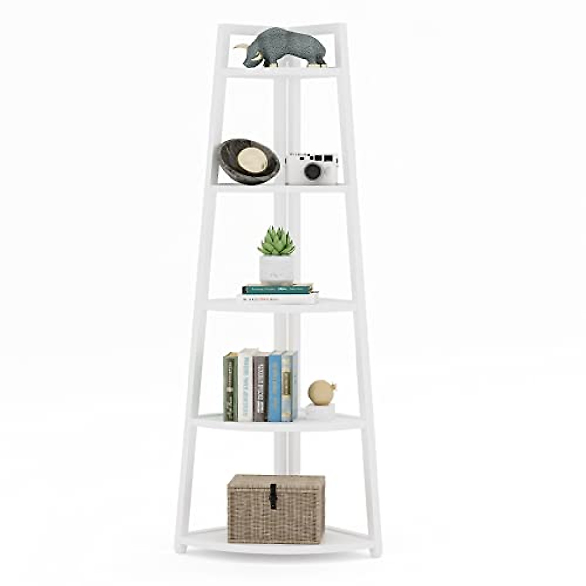 LITTLE TREE 5 Tier Tall Corner Shelf 70 Inch Corner Bookshelf Bookcase for Small Space, White