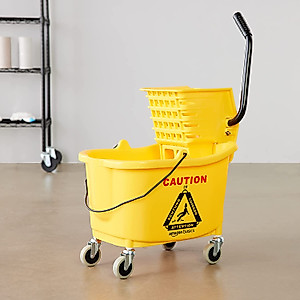 Amazon Basics Side Press Wringer Combo Commercial Mop Bucket on Wheels, 35 Quart, Yellow