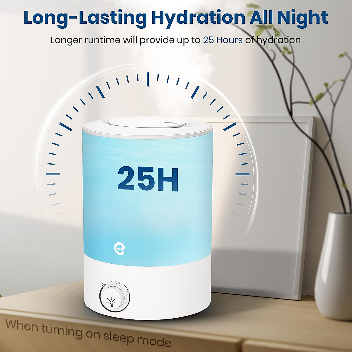 Esemoil Humidifiers for Bedroom, 2.5L Cool Mist Ultrasonic Air Humidifier with Top Fill & Quiet, 360° Nozzle, BPA Free, 25 Hour Diffuser with 8 Color Light & Auto Shut-off for Home Baby Nursery Plants