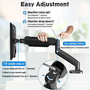 MOUNTUP Single Monitor Desk Mount, Adjustable Gas Spring Monitor Arm Support Max 32 Inch, 4.4-17.6lbs Screen, Computer Monitor Stand Holder with Clamp/Grommet Mounting Base, VESA Mount Bracket, Black