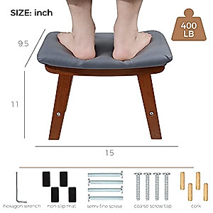 HOUCHICS Foot Stool, Small Foot Stool, Small Stool, Small Ottoman and Footstool, Wooden Foot Stool, Wooden Step Stool, Foot Stool Ottoman, Foot Stool for Living Room (Walnut Leg-Dark Grey)