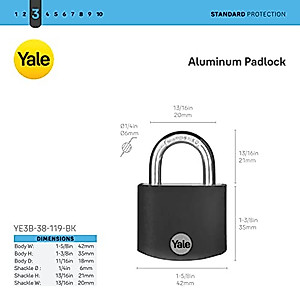 Yale Covered Aluminum Padlock with 3 keyed Alike Keys for Indoor and Outdoors use, Gym Locker, and Toolbox (Black)