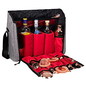 Jillmo Travel Bartender Bag, 16 inch Portable Cocktail Shaker Set Bag-Grey (Bag Only)