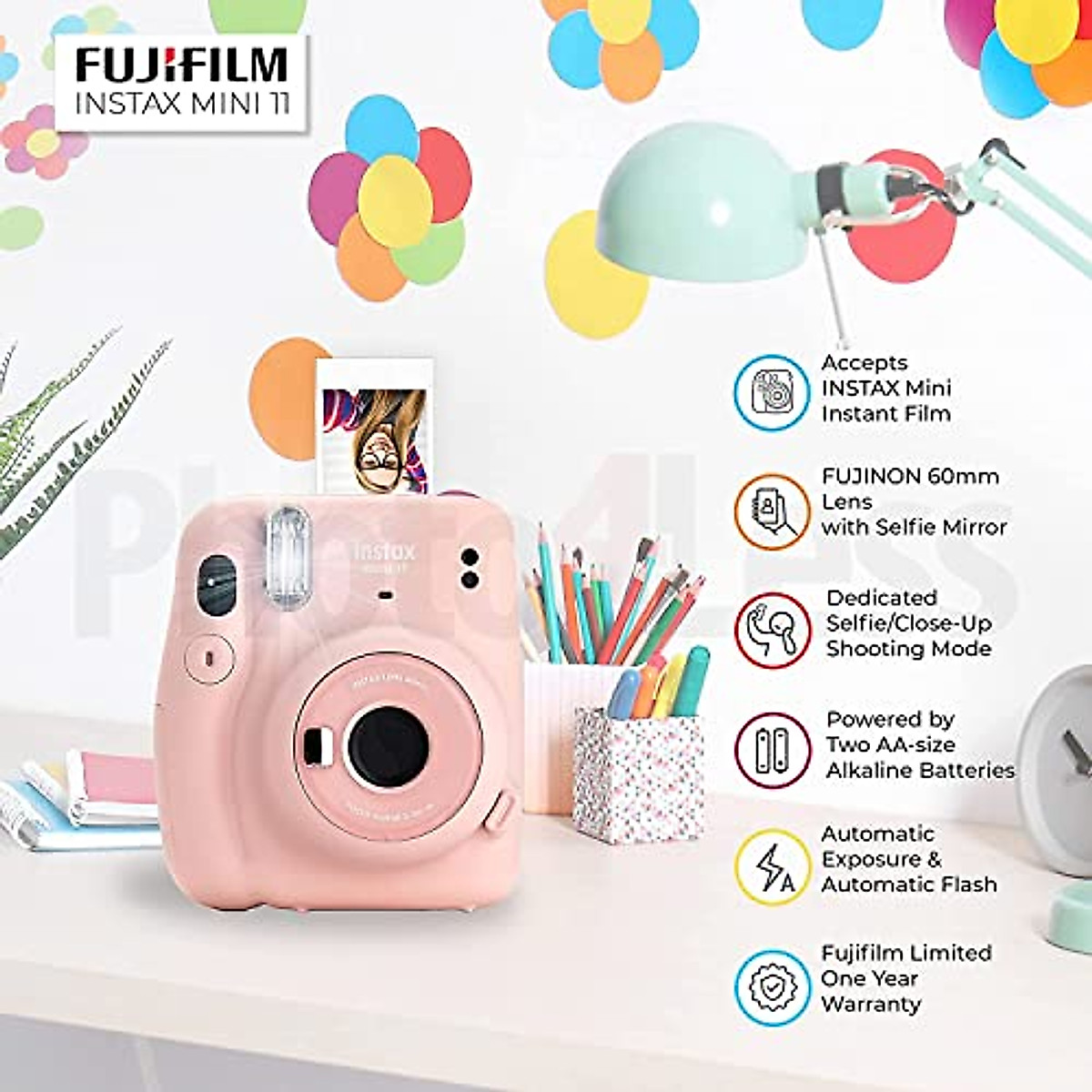 Fujifilm Instax Mini 11 Instant Camera + Instax Mini Twin Pack Film + Hanging Frames + Plastic Frames + Case + Close Up Filters - All Inclusive Bundle! (Blush Pink)
