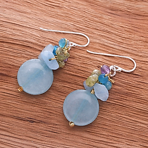 NOVICA Artisan Handcrafted Aquamarine Cluster Earrings | Peridot Sterling Silver Earrings | Green Glass Bead Earrings | Multi Color Gem Earrings | Natural Gemstone Earrings | Gifts Earrings For Women