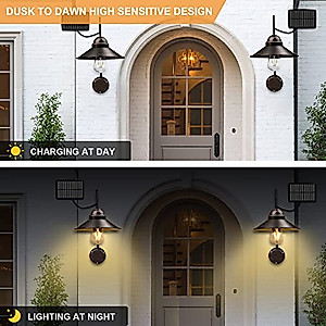 CREATIVE DESIGN Solar Barn Lights Outdoor, Retro Porch Light with 2 Lighting Modes, Gooseneck Metal Solar Shed Light, Waterproof Solar Wall Sconce for Backyard Garden Garage Terrace Patio Yard(Brown)