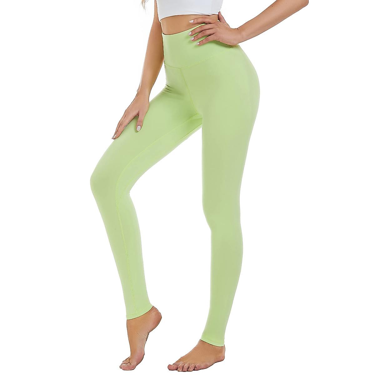 AHLW Buttery Soft High Waisted Yoga Pants for Women Elastic Skin-Friendly Comfortable Yoga Leggings Daily Casual Leggings Lime Green