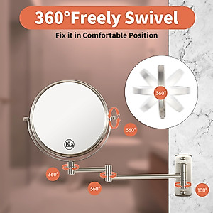 Erlingeryi 8" Wall Mounted Makeup Mirror 1X/ 10x Magnifying Mirror Double Sided Vanity Makeup Mirror for Bathroom Nickel Brush Finish