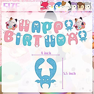 𝓢𝓺𝓾𝓲𝓼𝓱𝓶𝓪𝓵𝓵𝓸𝔀𝓼 𝓟𝓪𝓻𝓽𝔂 Squad Themed Birhthday Party Supplies for Girls Party Decorations Set for Kids and Boys Party Favors Included Banner Balloons Cake Cupcake Toppers