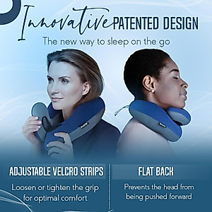 BCOZZY Neck Pillow for Travel Provides Double Support to The Head, Neck, and Chin in Any Sleeping Position on Flights, Car, and at Home, Comfortable Airplane Travel Pillow, Large, Navy