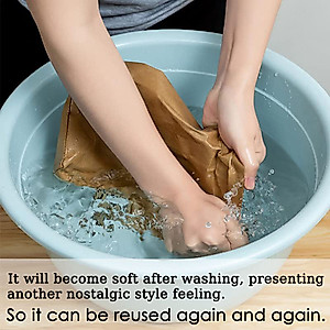 AKOAK 1 Pack Washable Kraft Paper Bag, Multifunctional Home Wear-resistant Storage Bag, Shopping Bag, Plant Flower Pot, Reusable Eco-friendly Food Bag (khaki)