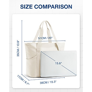 BAGSMART Women Tote Bag Large, Travel Tote Shoulder Bag with Compartment and Zipper, Top Handle Handbag for Travel, Work, Beach, Gym, Shop (Beige)