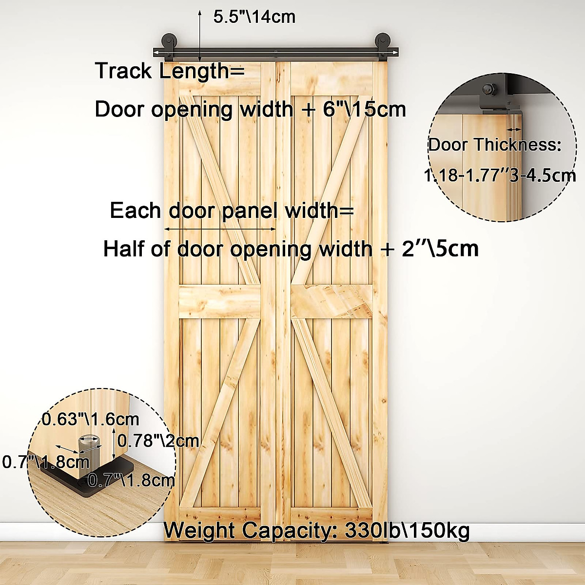 CCJH 3FT/36'' Bi-Folding Sliding Barn Door Hardware Kit Heavy Duty for 2 Doors[Hardware Kit Only, No Door ]