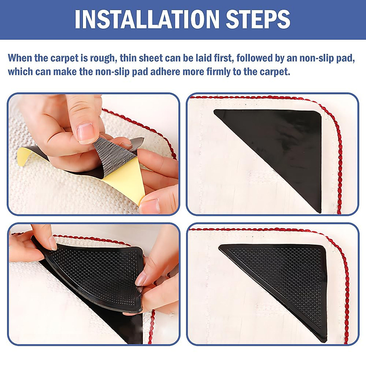 Ubozaw Non Slip Rug Gripper, 8 Pcs Rug Tape for Area Rugs, Anti Slip Rug Grips, No Skid Rug Grippers for Hardwood Floors and Tile, Reusable and Washable Carpet Tape for Kitchen, Bathroom, Living Room