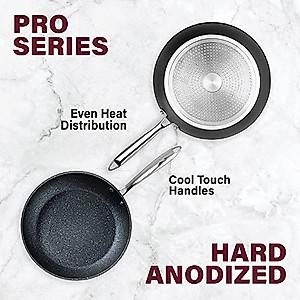 Granite Stone Professional Frying Pan Set, Hard Anodized Ultra Nonstick 10” & 11.5” Pro Chef’s Skillet Set, Durable Granite Surface Coated 3x and Infused with Minerals & Diamonds, Induction Capable…