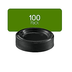 PLASTICPRO 100 PCS Small Black Plastic Plates Light Weight 6 Inch Plastic Dessert Plates Black Plates Disposable for Party and Wedding