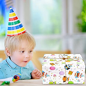 NEPOG Birthday Wrapping Paper for Kids Boys Girls, Colorful Owls Design Gift Wrapping Paper, Cute Animals 6 Sheets Folded Flat 20x28 inches per Sheet for Birthday Party Baby Shower Kindergarten