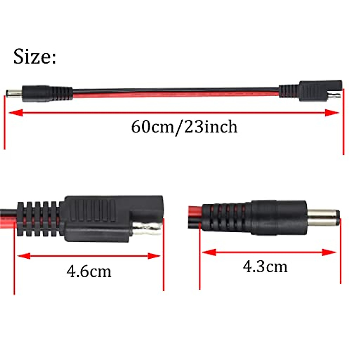 HCFeng 2Pack SAE to DC Adapter Cable SAE Plug to DC 5.5mmx2.1mm Male Connector Cables with SAE Polarity Reverse Adapter & DC8/6.5/5.5/4.0/3.5(mm) Adapters for Solar Battery Panel (14AWG 2ft/60cm)