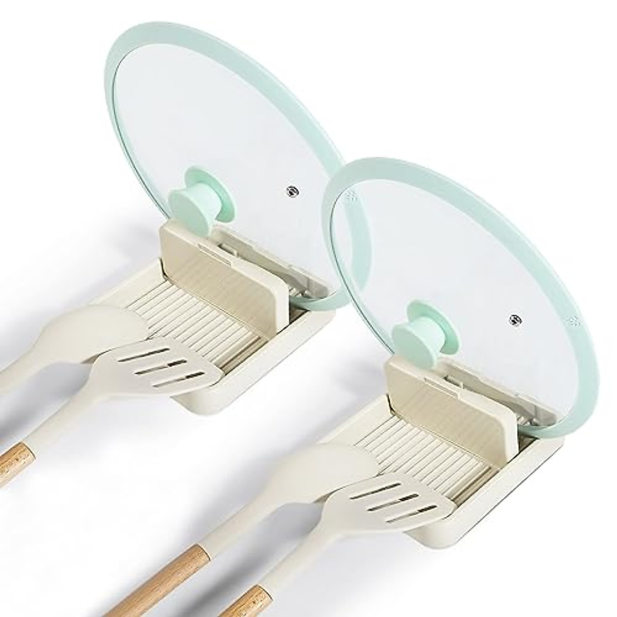 Spoon Rest with Pot Lid Holder For Stove Top, Spoon Holder for Kitchen Counter, Neat & Drip-Free While Cooking or Eating, Perfect for Placing spoons, pot lids, Spatulas, Utensils, Ladle, Tongs, Beige