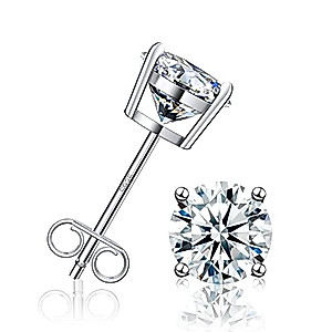 Moissanite Stud Earrings for Women Men Girls, FCINOS 18K White Gold Plated S925 Sterling Silver 1CT D Color VVS1 Clarity Round Cut Lab Created Diamond Earrings Birthday Christmas Gift