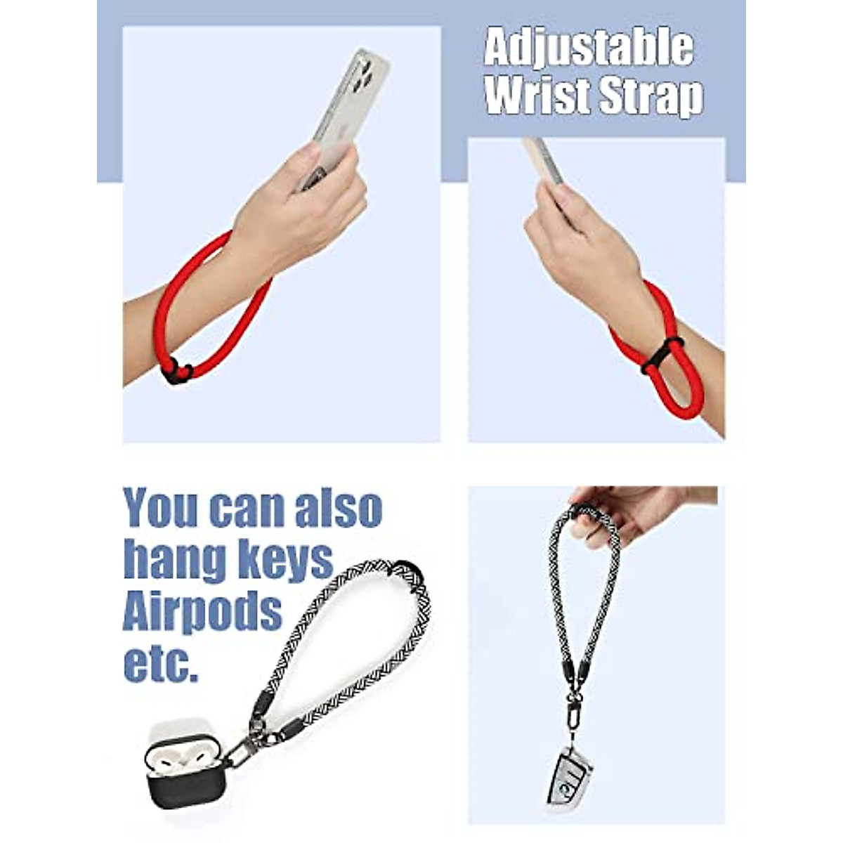 project-cb Hand Wrist Phone Strap,Phone Lanyard Patch ×2,Cell Phone Case Holder,Wristlet Strap for Key,AirPods,Camera (Black, 15.7inch)