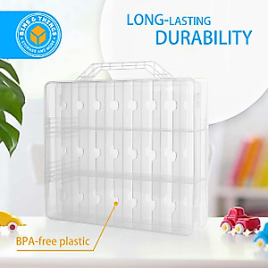 Bins & Things 48 Slot Toys Organizer - Compatible with Calico Critter, Hot Wheels, Tsum Tsum, MatchBox - Plastic Storage Display Case with Carrying Handle - Collection Box - 13.5x11.7x3.2 Inches