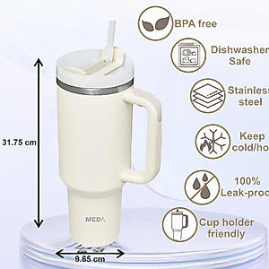 Tumbler with Lid & Straw 40oz | Leak Proof ,Insulated, Reusable Travel Coffee Mug Stainless Steel | Includes Tumbler Accessories Straw Cover + Silicone Boot for Water,Iced Tea,Coffee (Cream, 40oz)