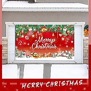 Christmas Holiday Garage Door Banner Snowflake Christmas Backdrop Decoration Door Cover Decoration Merry Christmas Banner Photography Backdrop Photo Props for Winter New Year Xmas Party (6 x 13ft)