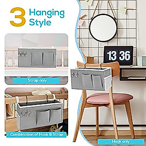 Kanrichu 2pcs Bedside Caddy Hanging Storage Bag, Organizer Baskets with Pockets for Bunk Bed Shelf and Hospital Beds, Loft & Dorm Rooms Chair Bed Rails Accessories (Gray)