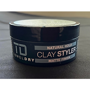 TOWELDRY Clay Styler Natural Hold + Matte Finish - Men's Hair Styling Clay Pomade - 5/10 Hold - Fragrance Free Texture - Easy Washout Formula - Men's Grooming Gear, Made in USA, 2.5 fl oz (73ml)