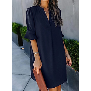 Wkior Women's Shift Dresses Elegant Summer V Neck Casual Flowy Swing Dress Blue S