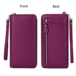 YALUXE Real Leather Zip Around Wallets for Women Wristlet Handbag Cell Phone Purse Card Holder RFID Blocking Protection