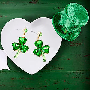 St Patrick's Day Earrings for Women,Green Rhinestone Irish Shamrock Drop Dangle Earrings Green Clover Crystal Opal Earrings Good Luck Holiday Jewelry (A)