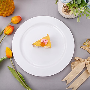 I00000 50Pcs White Plastic Dinner Plates 10.25 Inch, Premium Disposable Party Plates, Safe and Reusable, Heavy Duty Plastic Plates Perfect for Wedding & Party