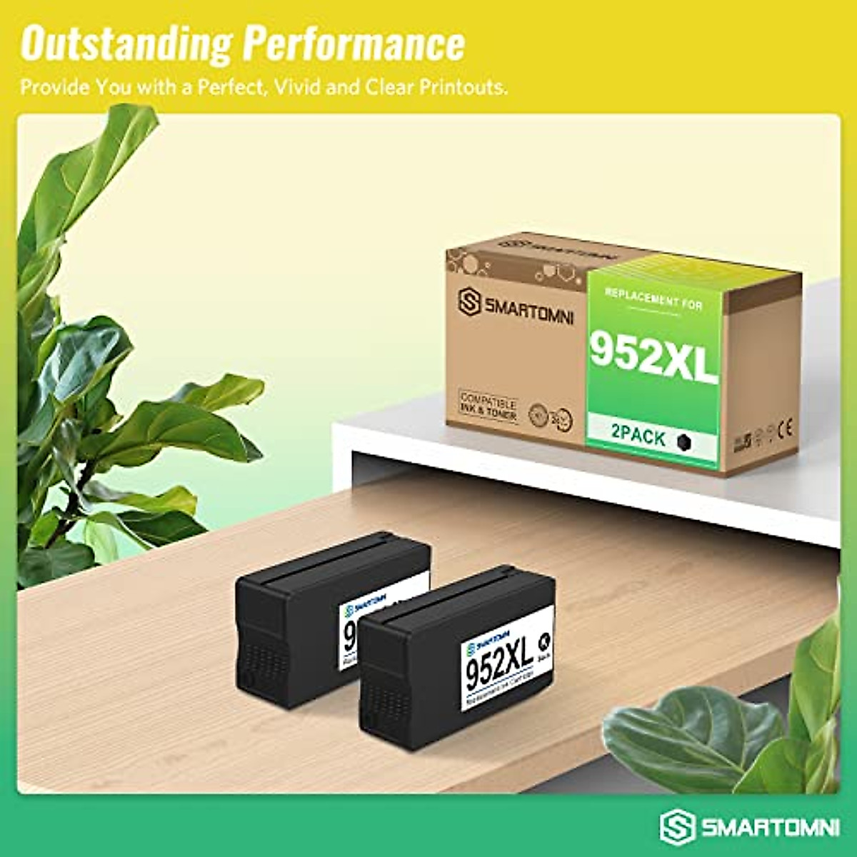 S SMARTOMNI 952XL Ink Cartridges Black Combo Pack with Upgraded Chip Replacement for HP 952 XL Ink Cartridge for HP Officejet Pro 8710 7740 8210 7720 8720 8200 7730 8715 8725 8745 8747 8736 (2 Pack)