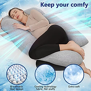 Pregnancy Pillows for Sleeping, U Shape Full Body Pillow, Maternity Pillow with Cooling Removable Cover, Support for Back, Leg, Hips, Belly for Pregnant Women(Light Grey)