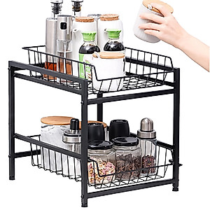 GlobalHome 2 Tier Under Sink Organizer, Sliding Basket Organizer, Kitchen Organizer, Bathroom Pull Out Organizer, Office Organizer 14.2"*12.6"14.6"