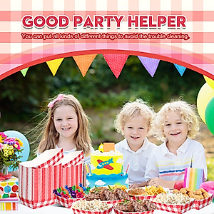 200 Pieces 2 lb Gingham Party Paper Food Trays Red Checkered Party Supplies Nacho Food Tray Snack Candy Holder Trays Disposable Serving Trays for Carnival Gingham Party Decorations Food Holder Trays