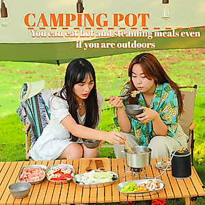 Xiuganpo Camping Pot Cookware, Stainless Steel Lunch Container 1L Backpacking Picnic Cooking Bento Box with Foldable Handle Portable Open Fire Stockpot Kettle for Outdoor Hiking, default