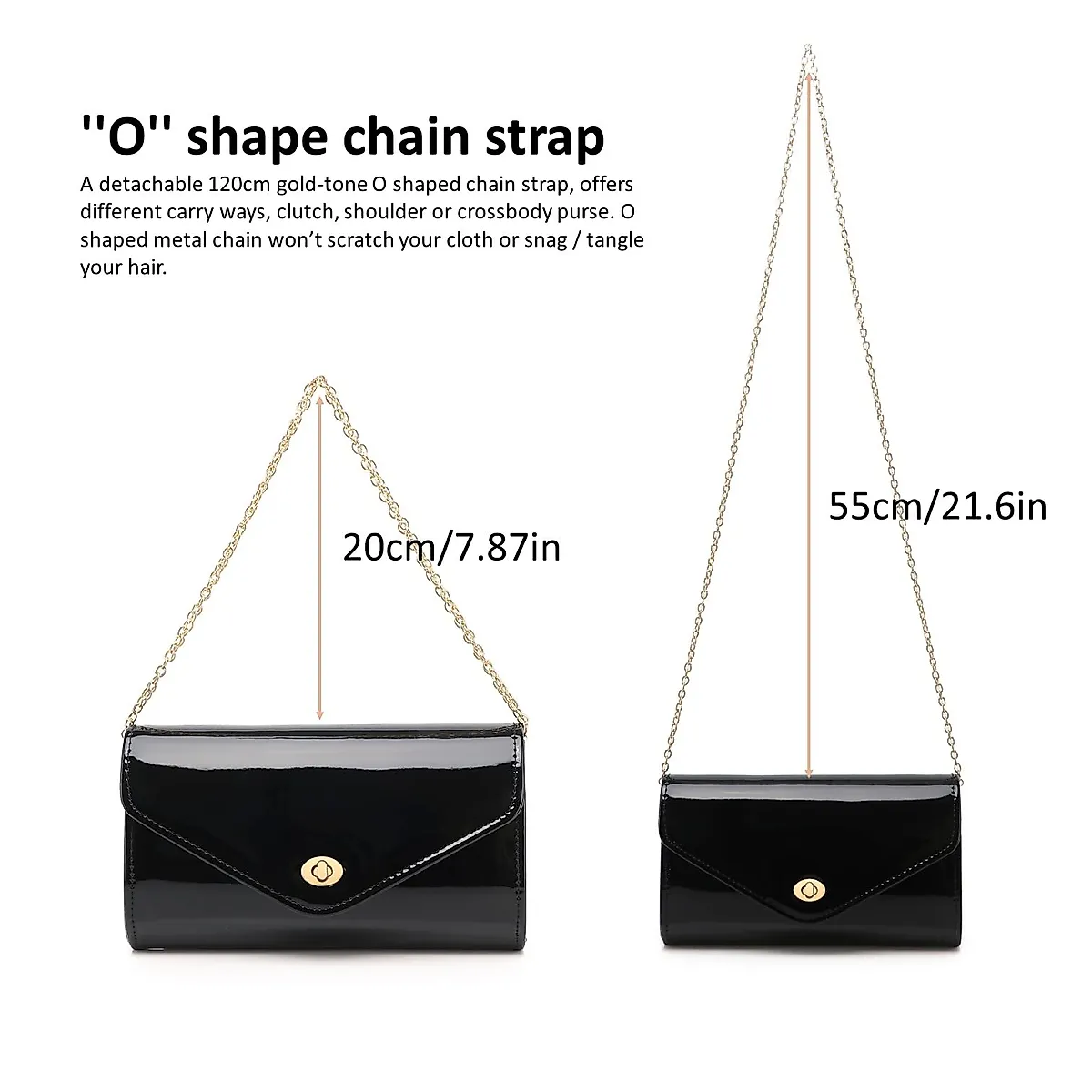 Patent Leather Envelope Clutch Womens Evening Handbag Stylish Shoulder Crossbody Bag for Dating Wedding Party Prom (Black 3008)