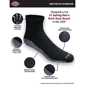 Dickies Men's Dri-Tech Moisture Control Quarter Socks (6, 18, Black (12 Pairs), Large
