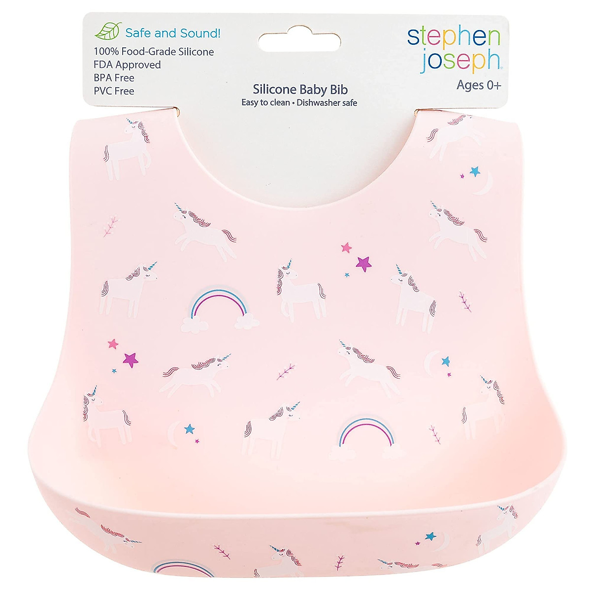 Stephen Joseph Silicone Bib, One Size, UNICORN