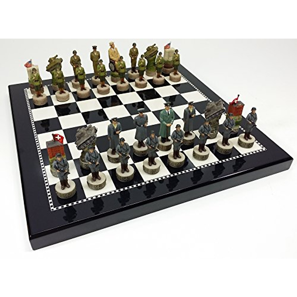 World War 2 US vs Germany Chess Set Hand Painted W/High Gloss Black & White Board WW2