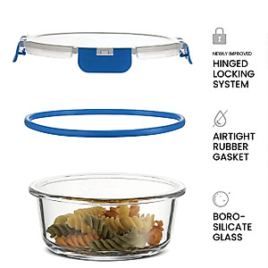 FineDine 24 Piece Glass Storage Containers with Lids - Leak Proof, Dishwasher Safe Glass Food Storage Containers for Meal Prep or Leftovers, Blue