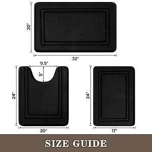BYSURE Black Memory Foam Bath Mat, Non Slip Extra Soft Absorbent Machine Washable, Bathroom Rugs Sets 3 Piece for Toilet Shower Sink