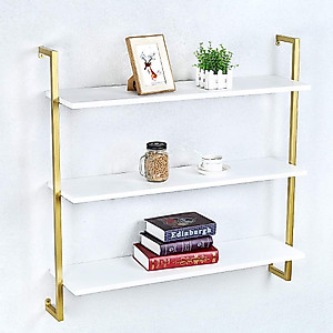 OLDRAINBOW Industrial Metal and Wood Wall Shelf,Floating Wood Shelves Wall Mounted,36in Iron Real Wood Book Shelves,Wall Shelves 3 Tier Bookshelf Shelving