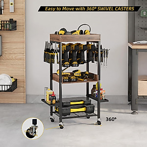 Power Tool Organizer Cart, Metal Rolling Tool Chest with Wheels, 4 Layer Garage Tool Storage Organization Shelving, Movable Drill Rack Tool Holder for Workbench, Workshop and Garage