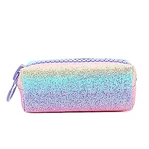 AOKQYA Big Zipper Pencil Case Rainbow Purple Pencil Pouch Cute Colored Stationery Bag DIY Name for Kids Pencils Markers School Supply Holder
